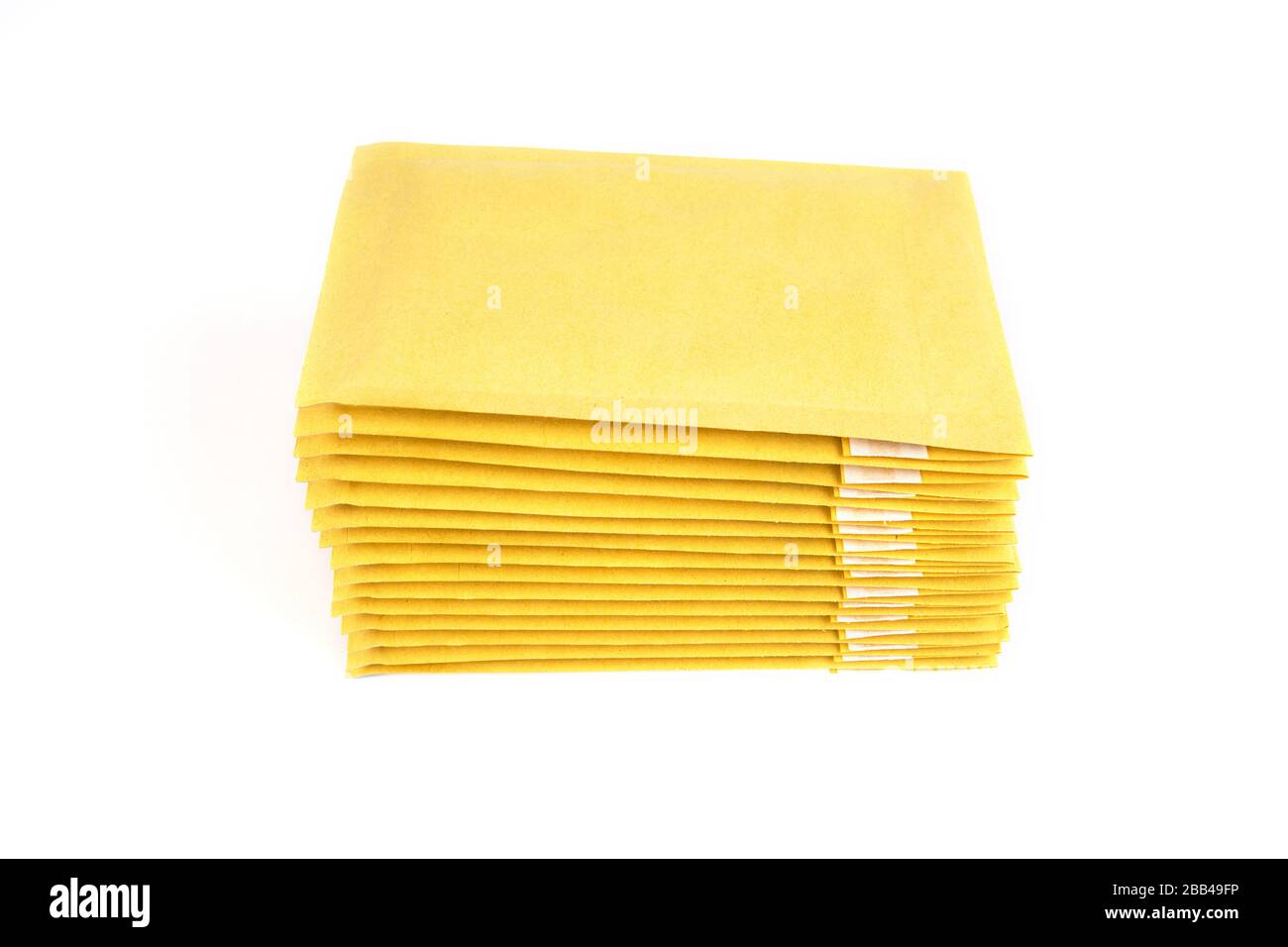 A stack of padded envelopes isolated on white. Top side view Stock ...