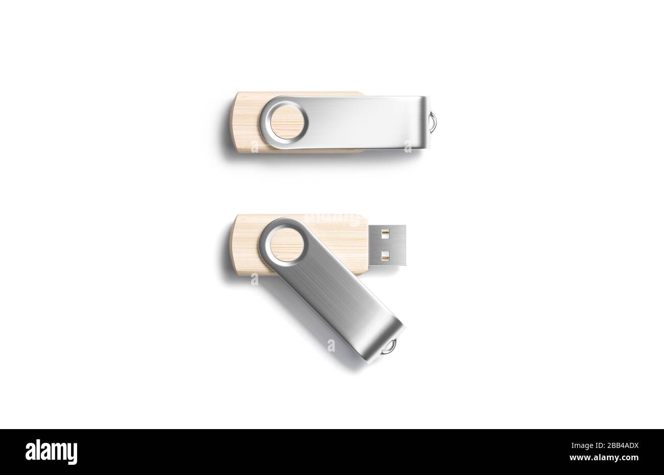 Blank wood opened and closed usb stick silver cap mockup Stock Photo ...