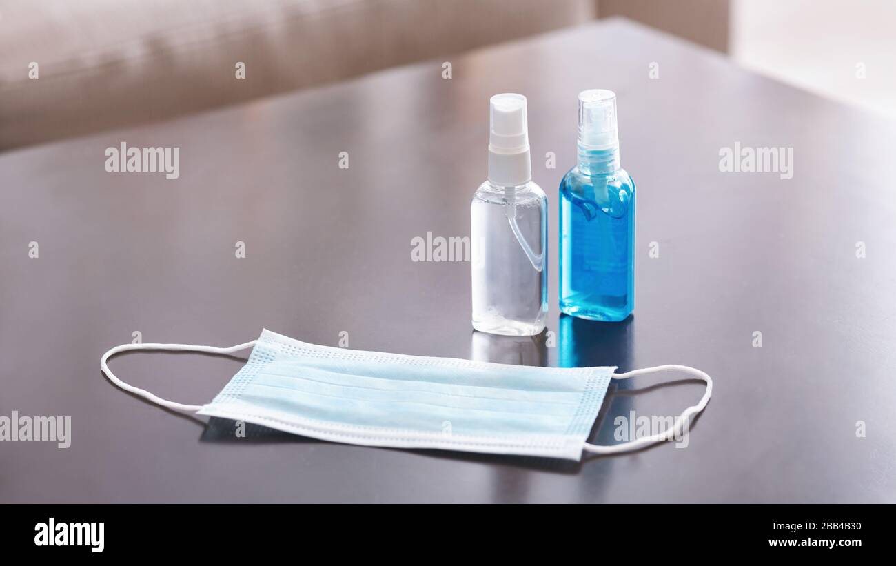 Protection from epidemic. Antiseptic and protective mask Stock Photo ...