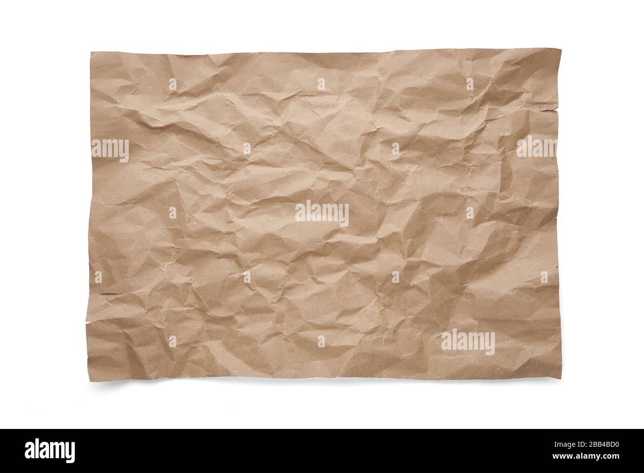 Wrinkled brown craft paper. Isolated sheet on white background Stock ...