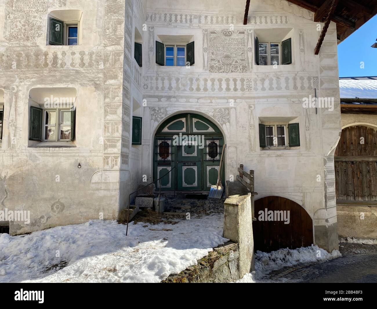 Traditional Swiss house from the region of Engadin (village of Lavin ...