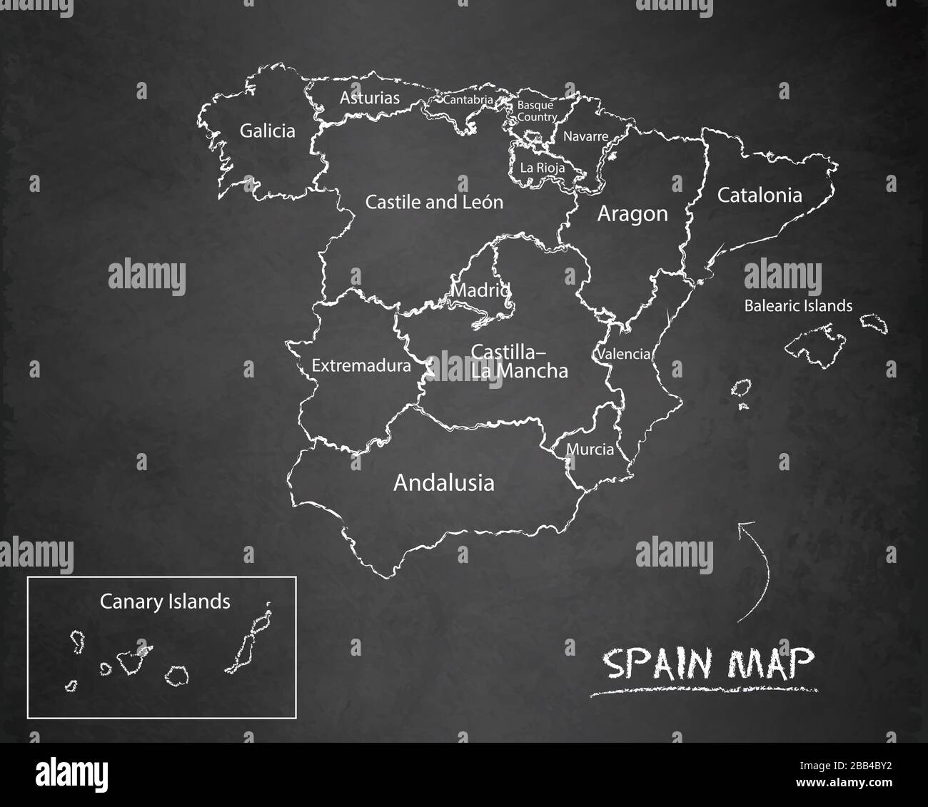Spain map administrative division, separates regions and names, design ...