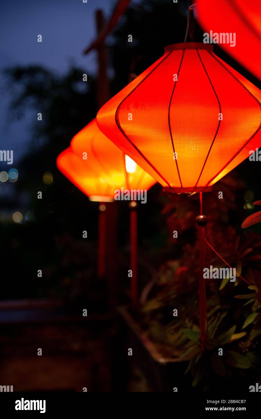 Vietnamese lanterns lit up at night in Hoi An Stock Photo - Alamy