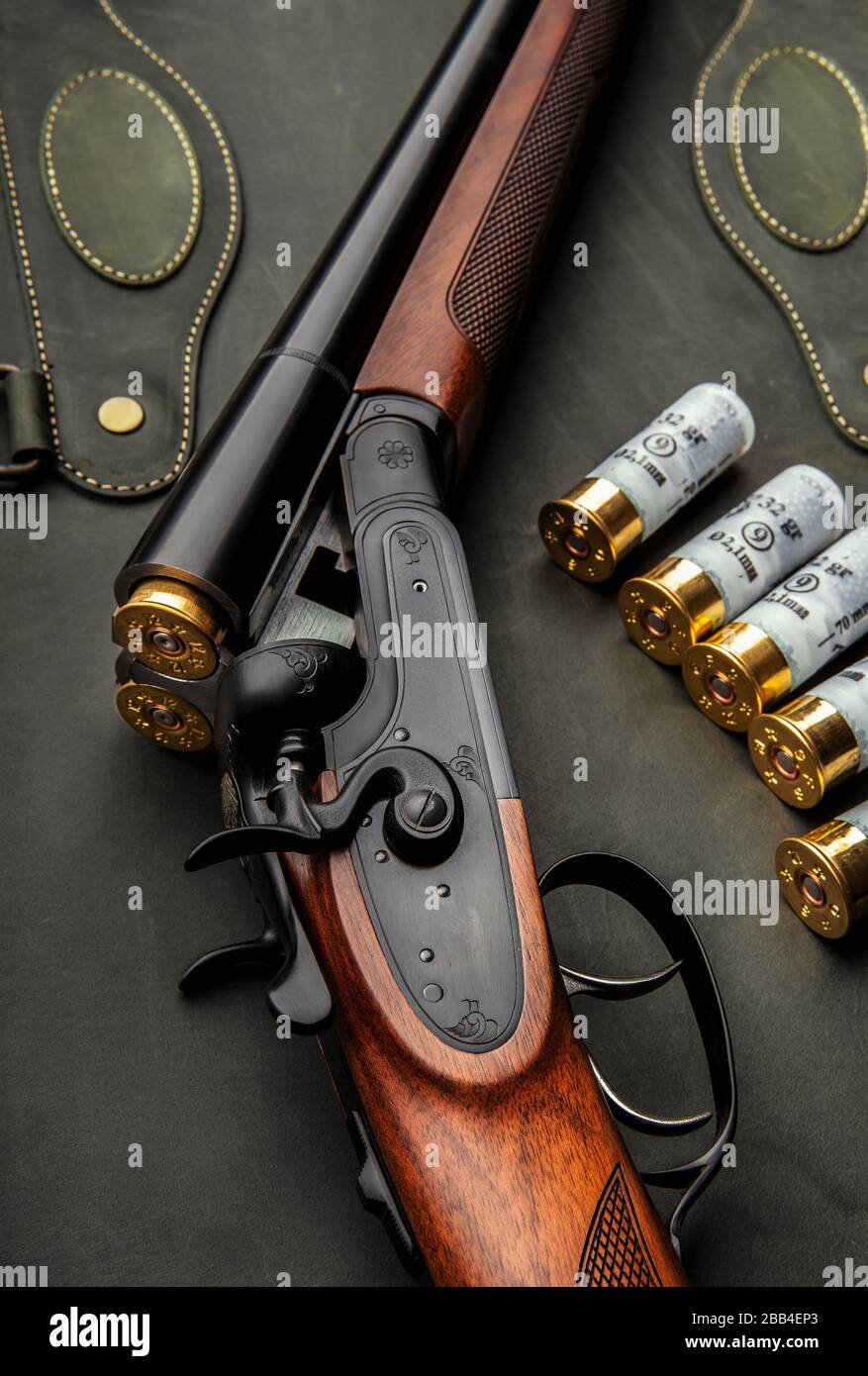 Classic trigger double-barreled hunting rifle on a green background ...