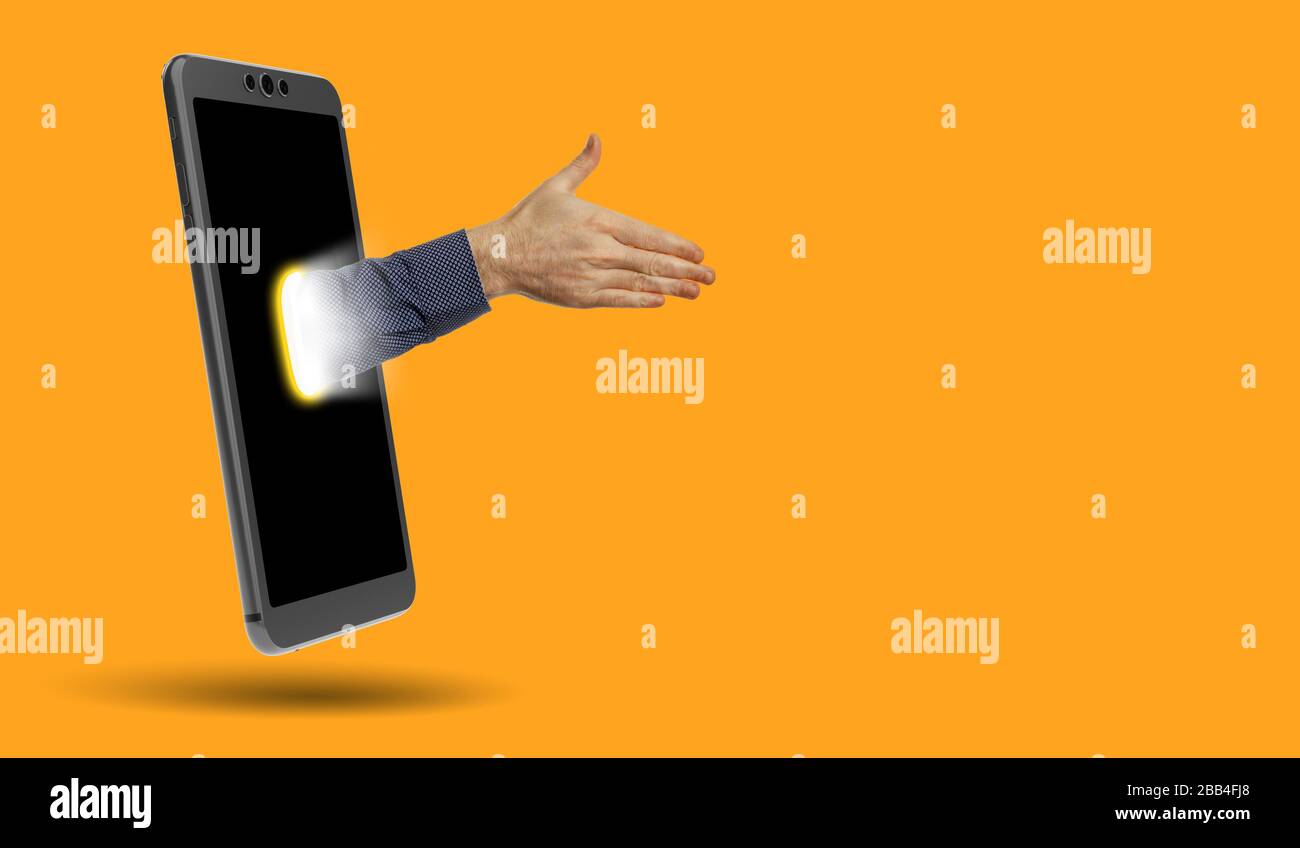 smartphone shake hand - real picture and 3D rendering Stock Photo - Alamy