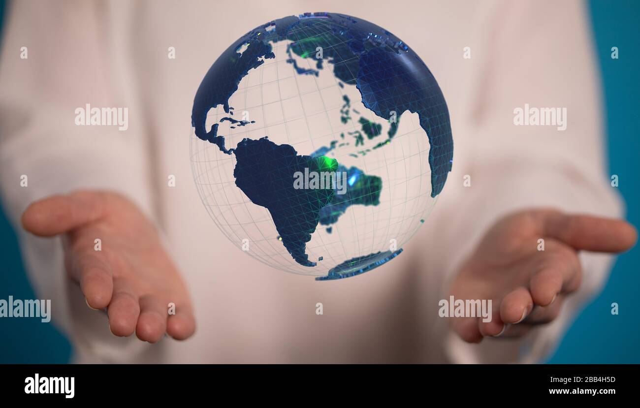 A Human Hand Holding The World In Hands Stock Photo - Alamy