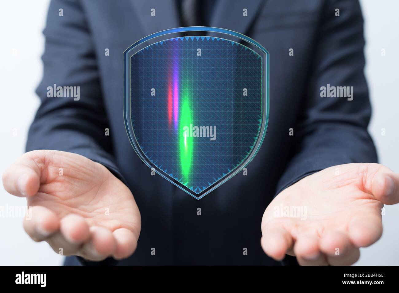 A shield protection concept holding in hand 3d Stock Photo - Alamy
