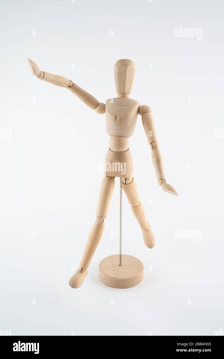 A moveable wooden human figure, used by artists to practice drawing, an ...
