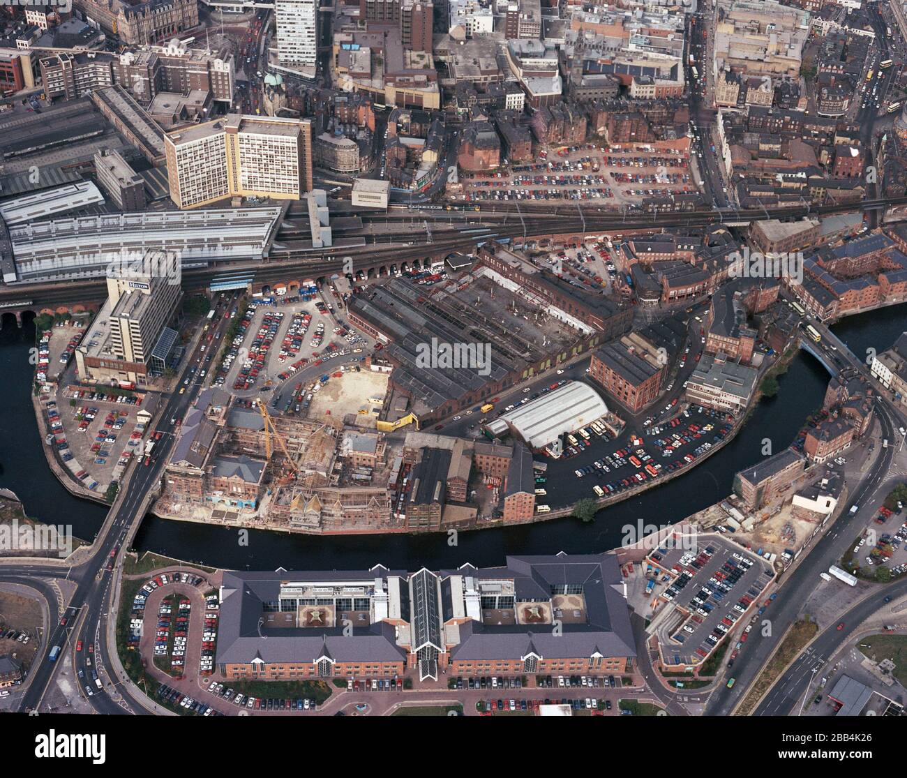 Embankment area of Leeds in 1989 prior to redevelopment, West Yorkshire ...