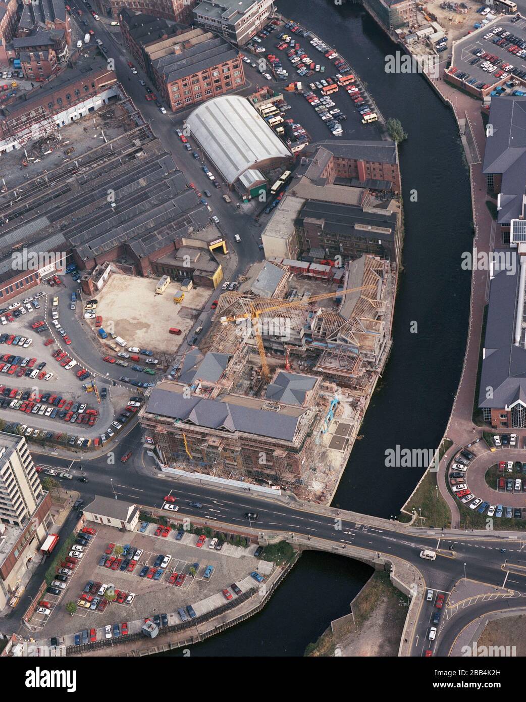 Embankment area of Leeds in 1989 prior to redevelopment, West Yorkshire ...