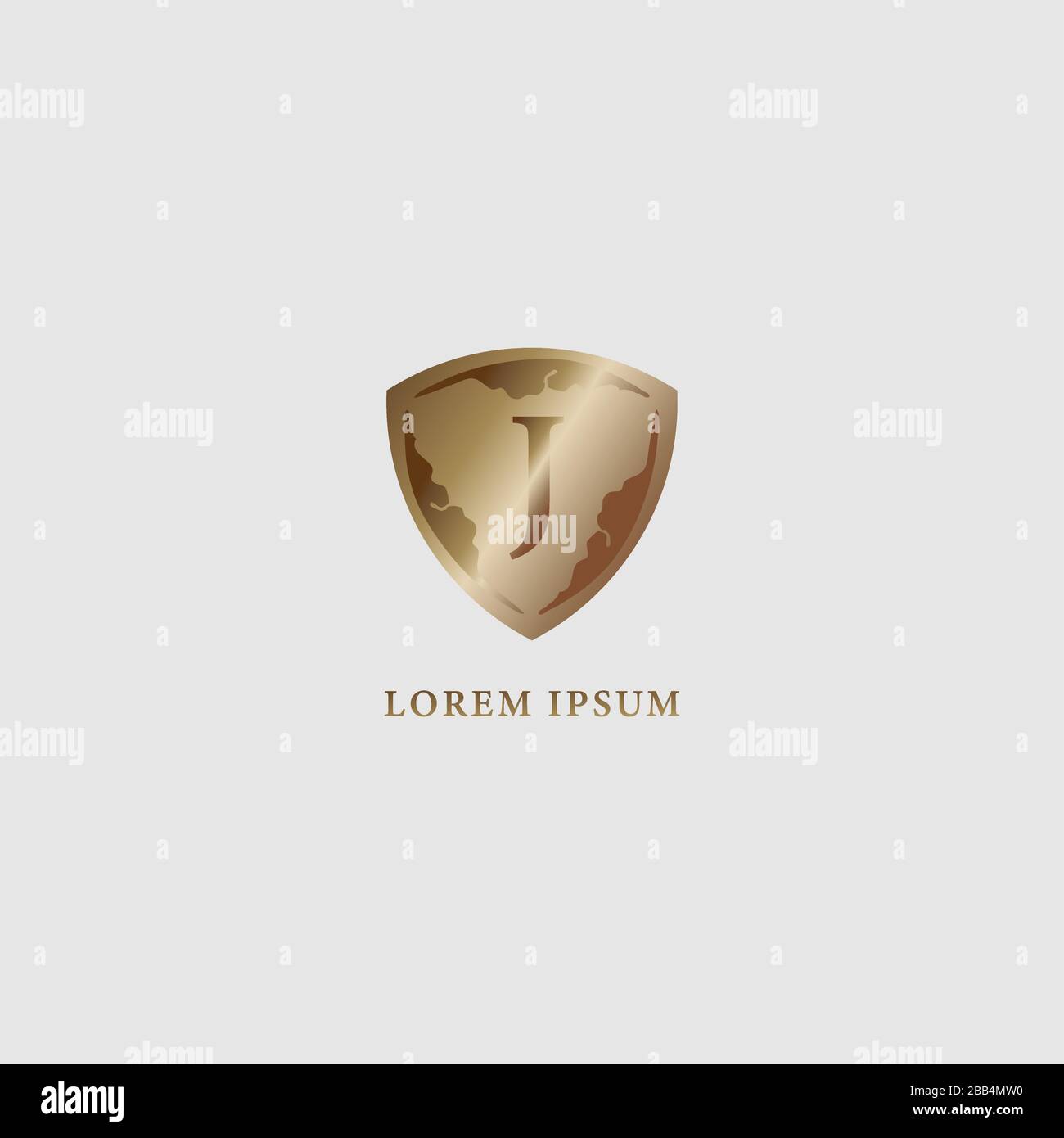 Letter J alphabet logo design template. Luxury gold decorative shield ...