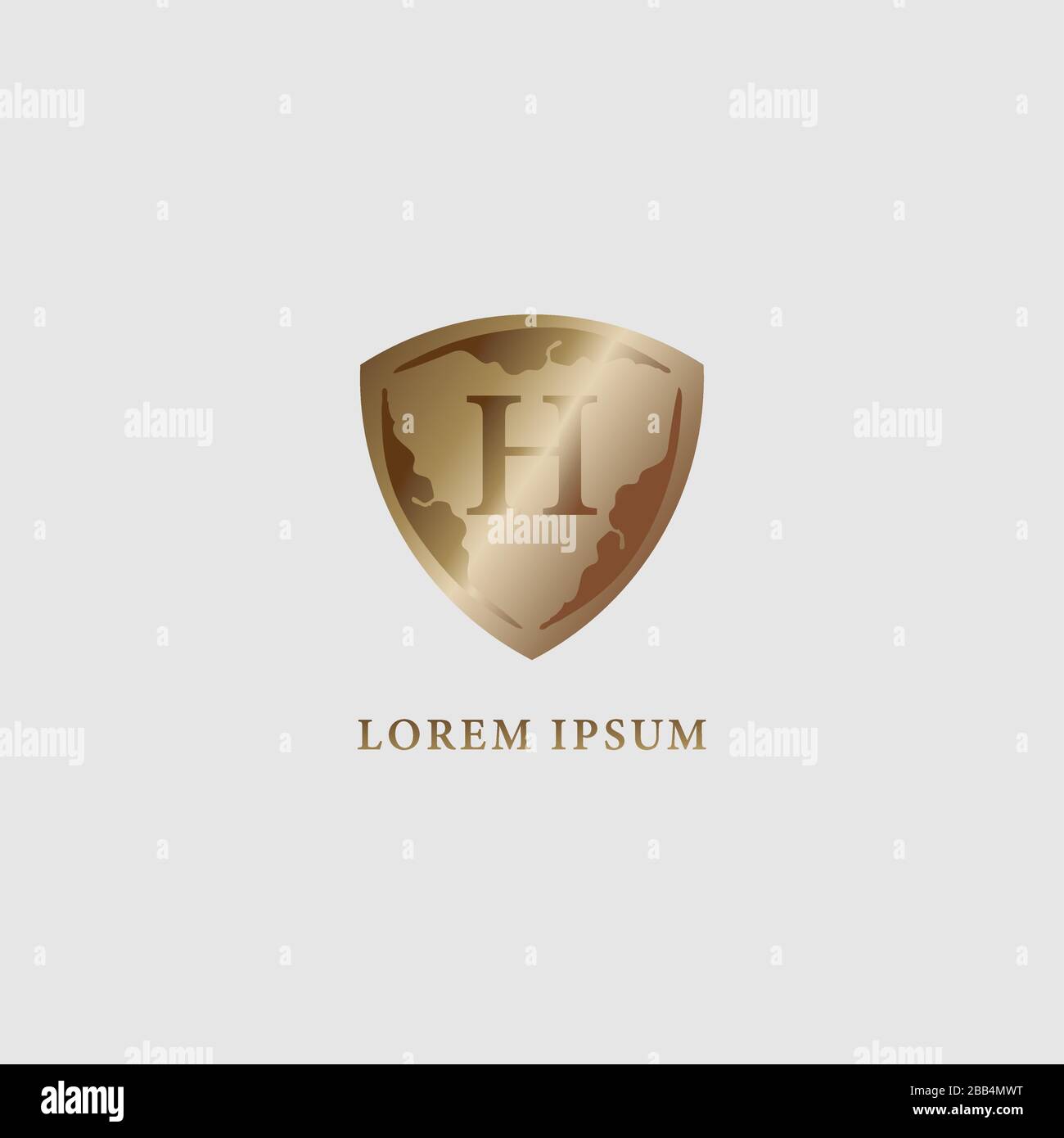 Letter H alphabet logo design template. Luxury gold decorative shield ...