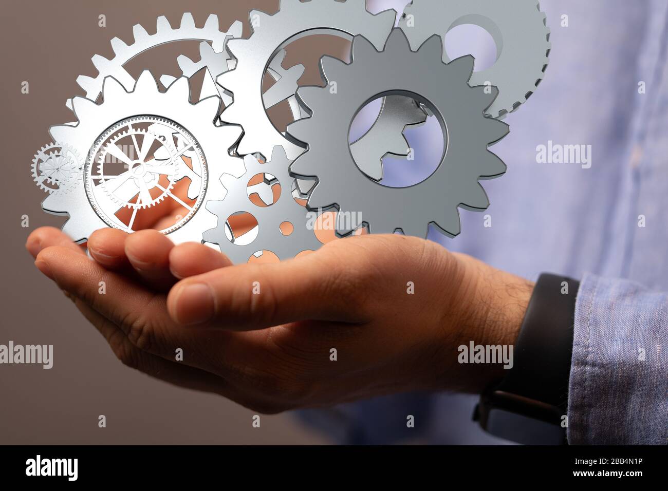 Business, Internet and technology concept. Business select gear icon on ...