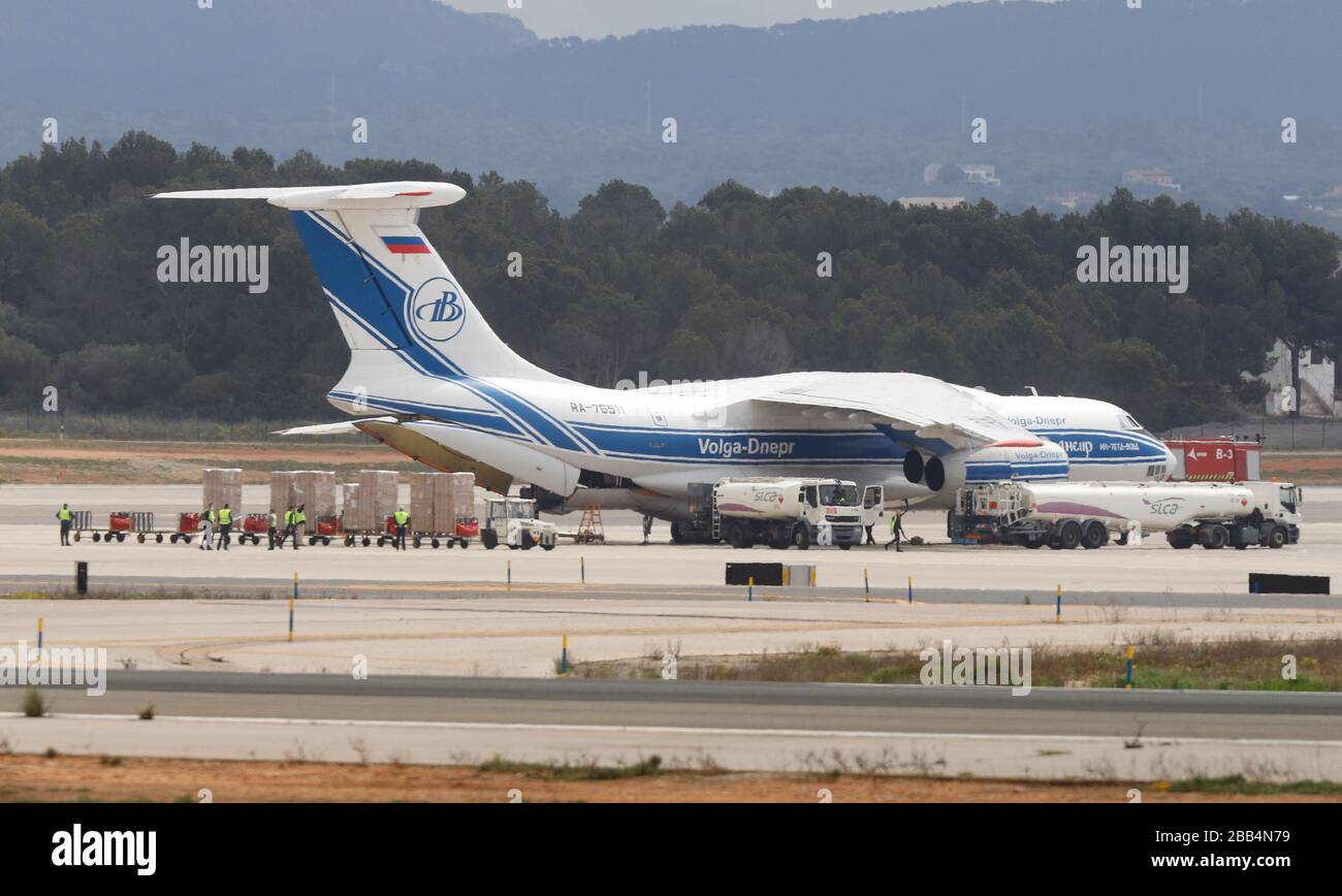 30 March 2020, Spain, Palma de Mallorca: A Russian cargo plane of the ...
