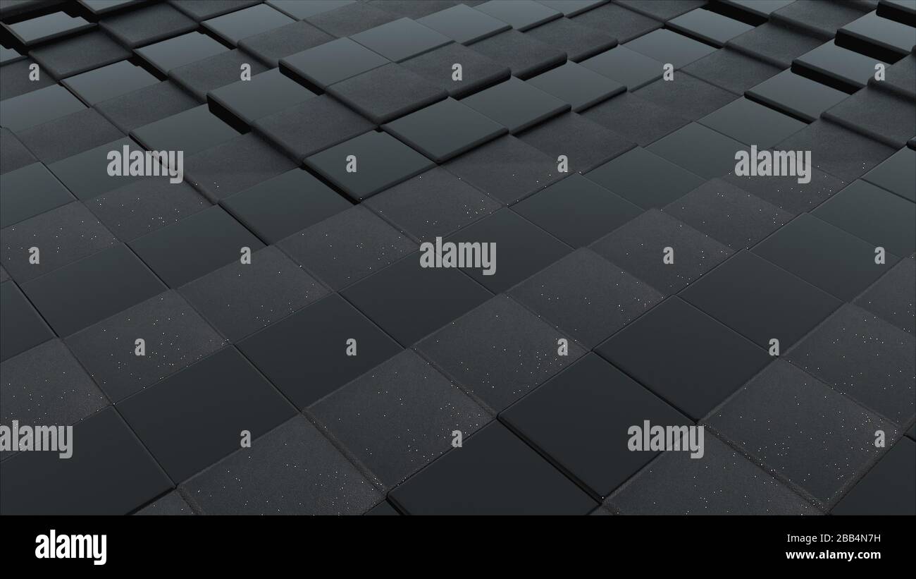 3d rendering of black cubes surface. Computer generated abstract wavy ...