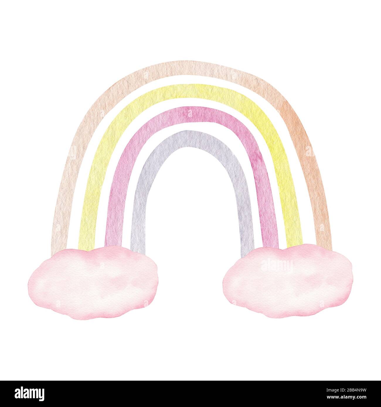 Handmade watercolor rainbow and clouds in neutral pastel color ...