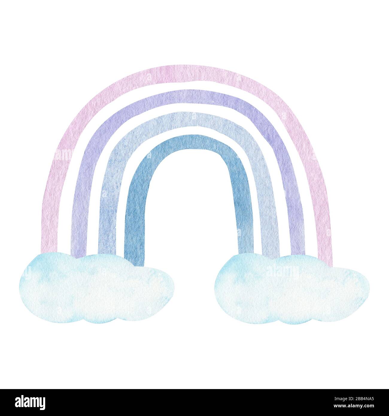 Watercolor rainbow and clouds in neutral pastel color on white ...