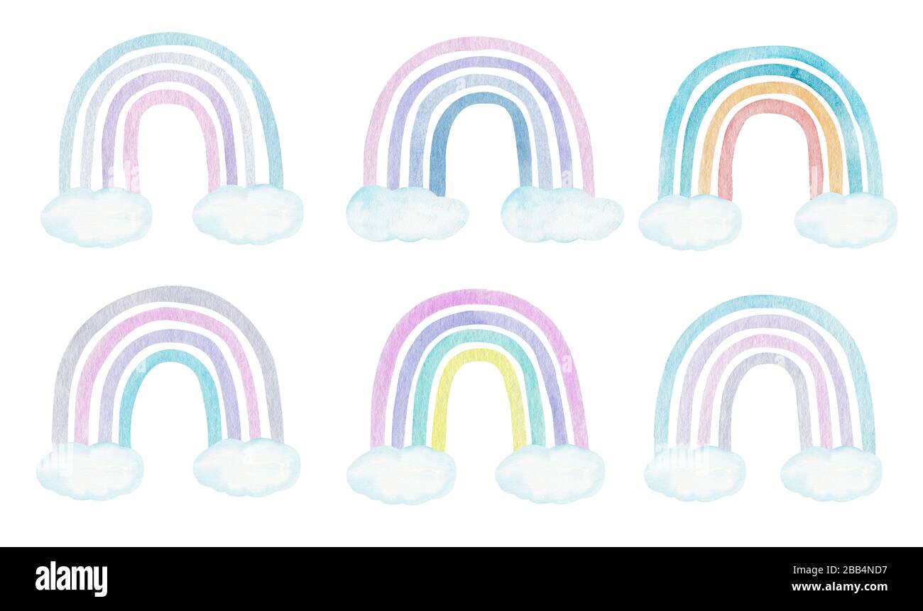 Watercolor set on rainbows and clouds. Digital paper. Kids illustration ...