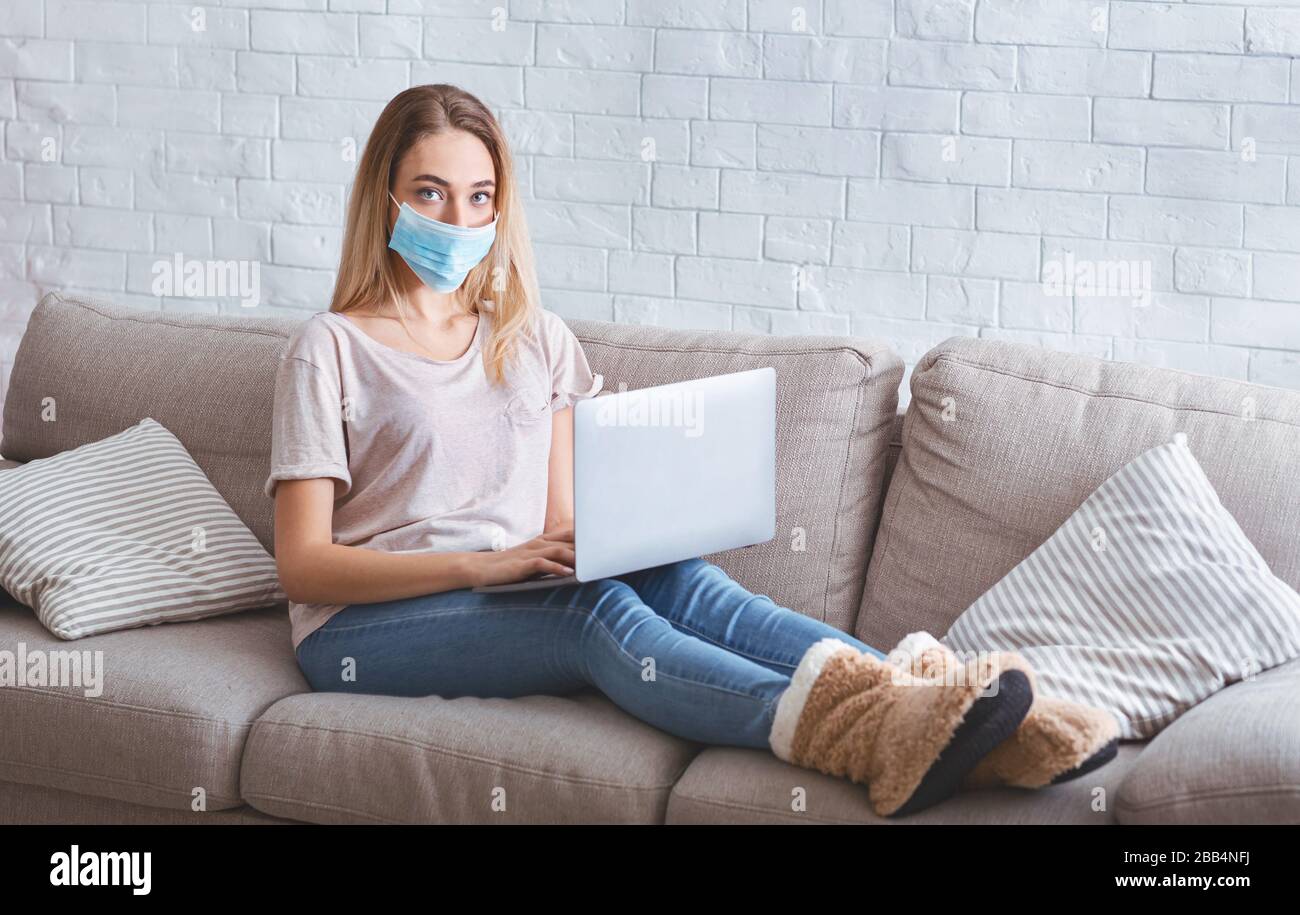 Work from home during quarantine. Girl with laptop Stock Photo - Alamy