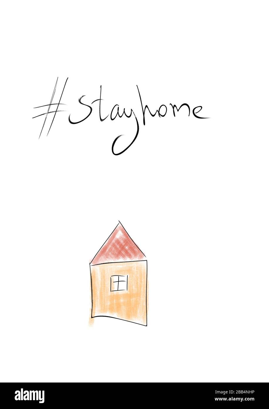 Stay at home. Freehand drawing. Quick sketch. House and lettering ...