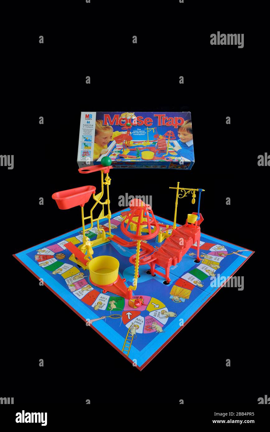 Mouse Trap Mousetrap board game and box against a black background ...