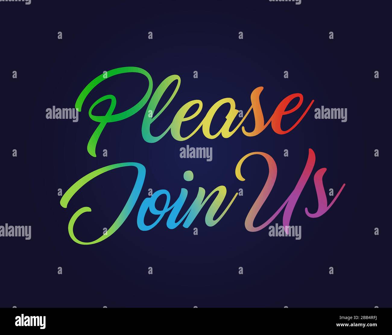 The Isolated elegant rainbow colorful hand writing word PLEASE JOIN US for wedding ceremony ...