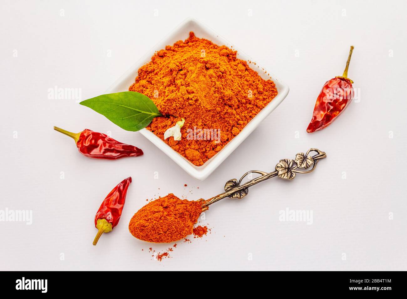 Hungarian hot paprika powder isolated on white background. Traditional ...