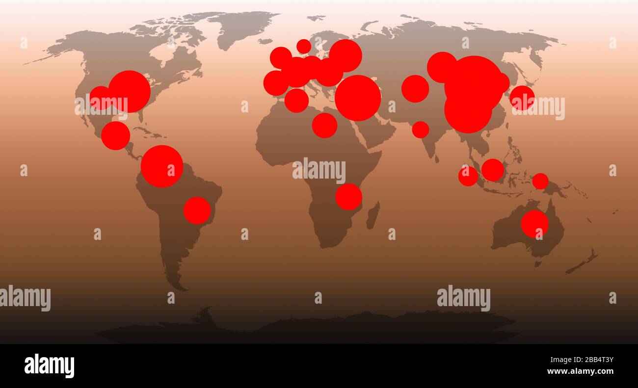 World map show places where the virus or disease has spread. It is not ...