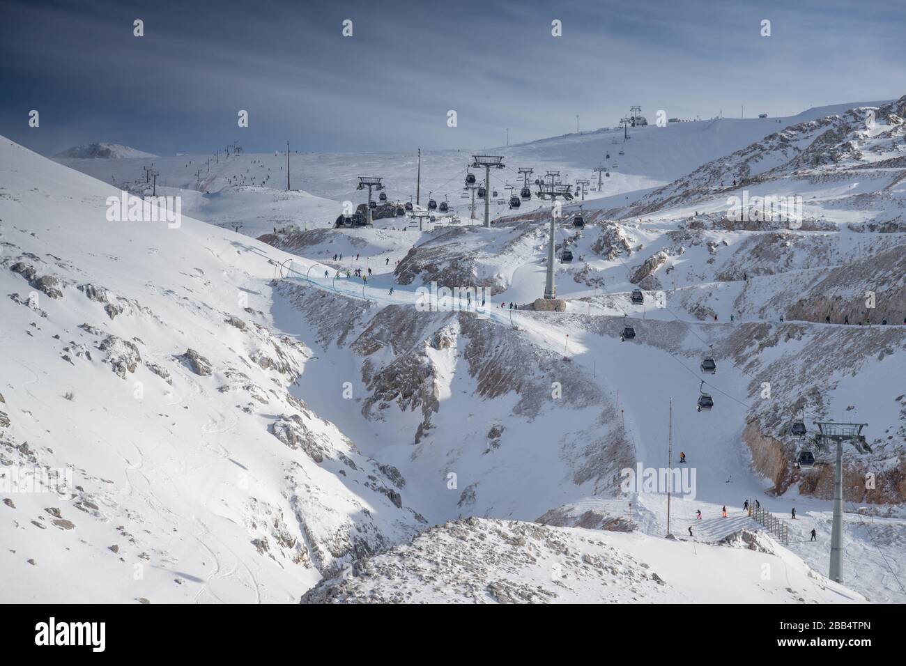 The famous snowed mountain of Parnassos with popular ski resort covered ...
