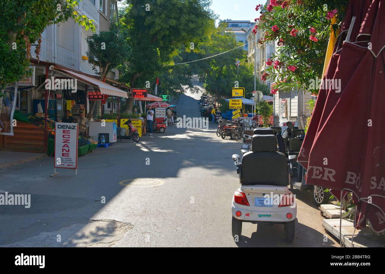 Kinaliada, Turkey - September 18th 2019. A street lined with ...