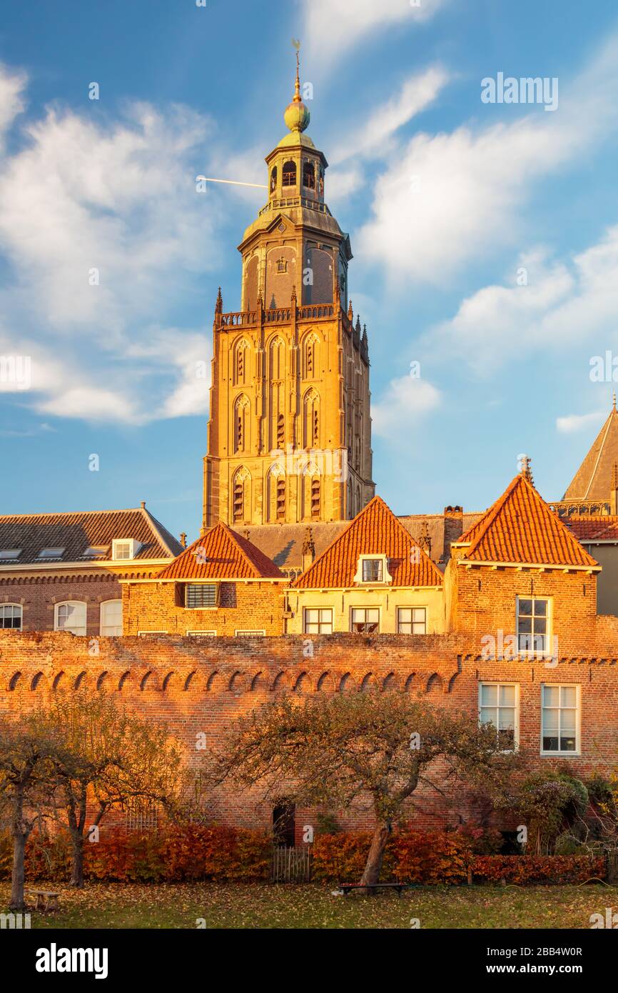 View of the medieval city center of the Dutch town Zutphen in ...