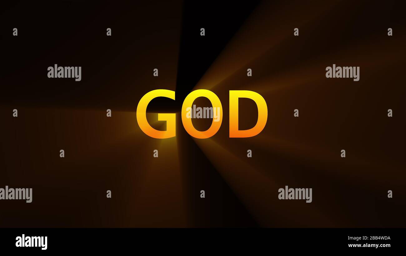 Computer generated background with golden banner GOD. 3d rendering of ...