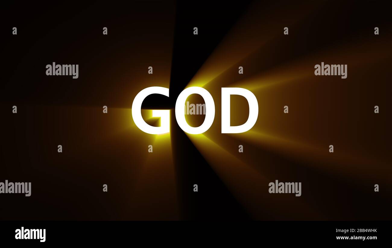 Computer generated background with golden banner GOD. 3d rendering of ...
