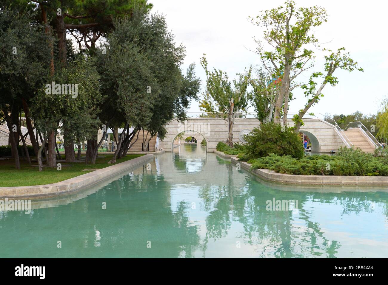 Mini-Venice water canal without boats and gondolas in Baku, Azerbaijan ...