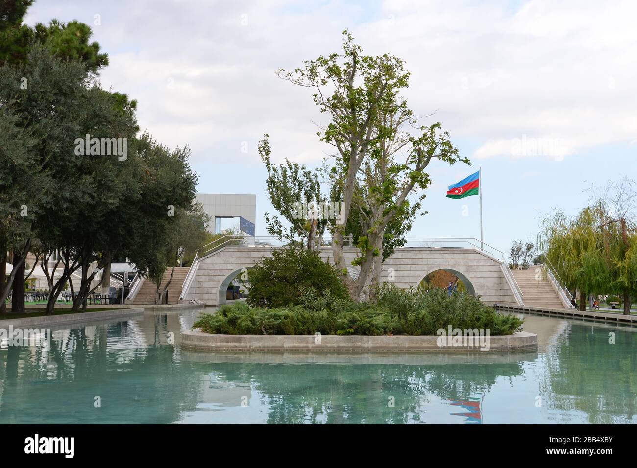 Mini-Venice water canal without boats and gondolas in Baku, Azerbaijan ...