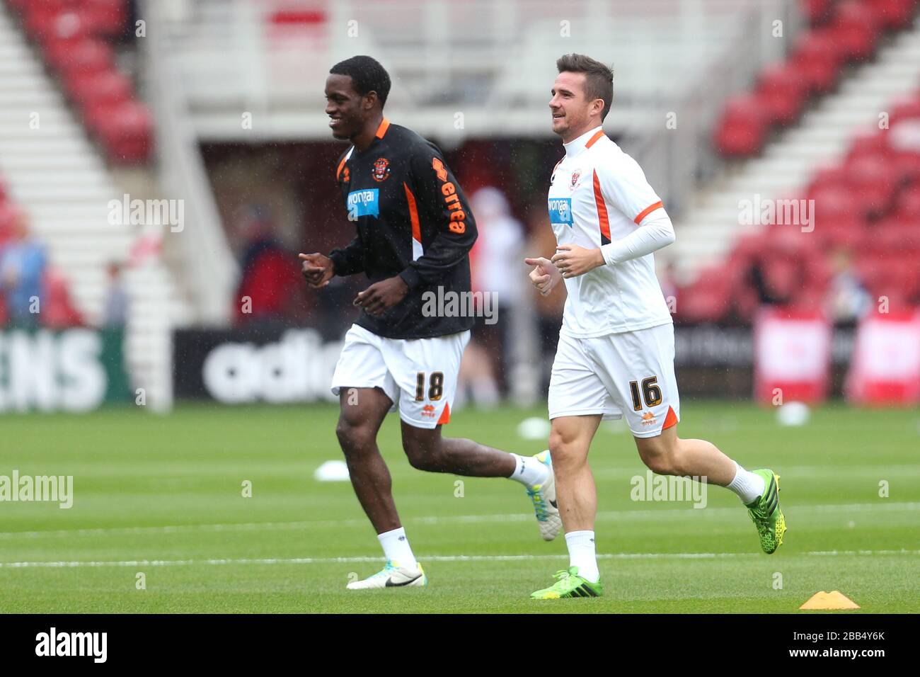 Blackpool's Isaiah Osbourne (left) and Barry Ferguson during warm-up ...