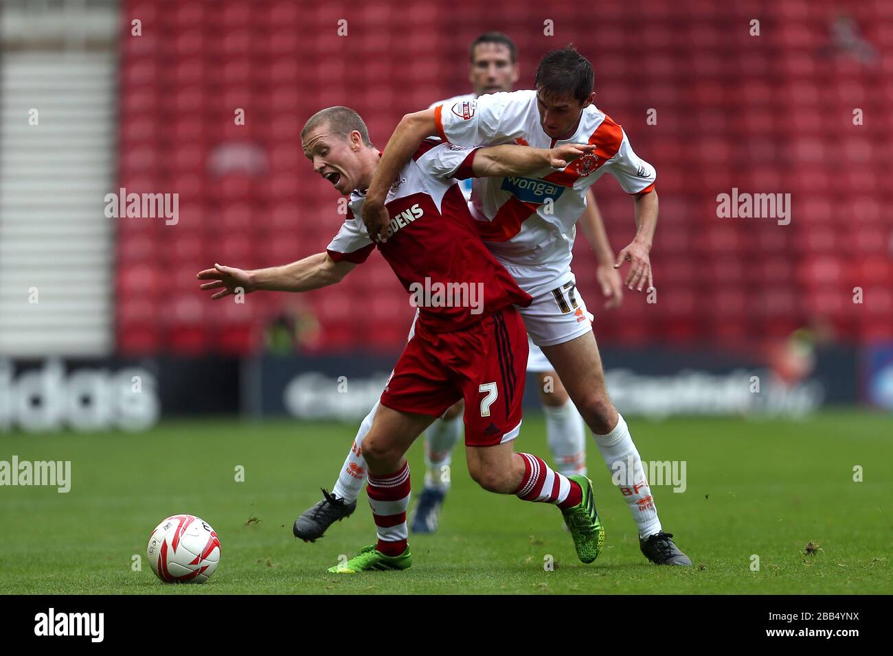 Middlesbrough's Grant Leadbitter (left) and Blackpool's Chris Basham ...