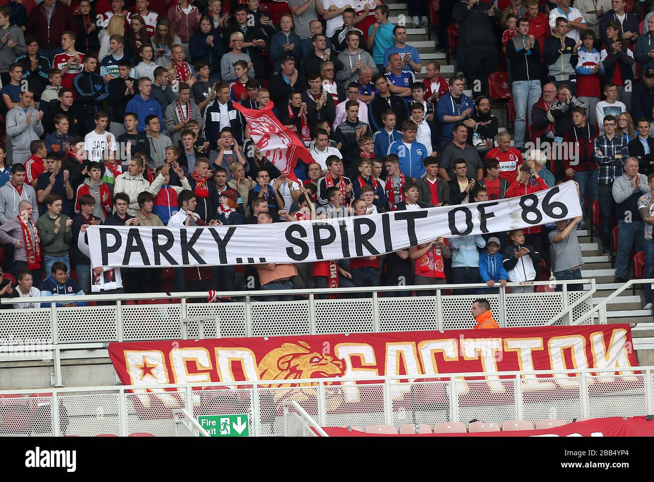 Middlesbrough fans hold a banner in honour of Gary Parkinson, a former ...