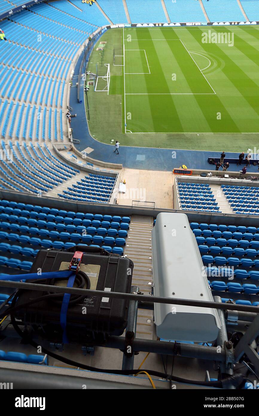 Goal Decision System set-up at the Etihad Stadium Stock Photo - Alamy