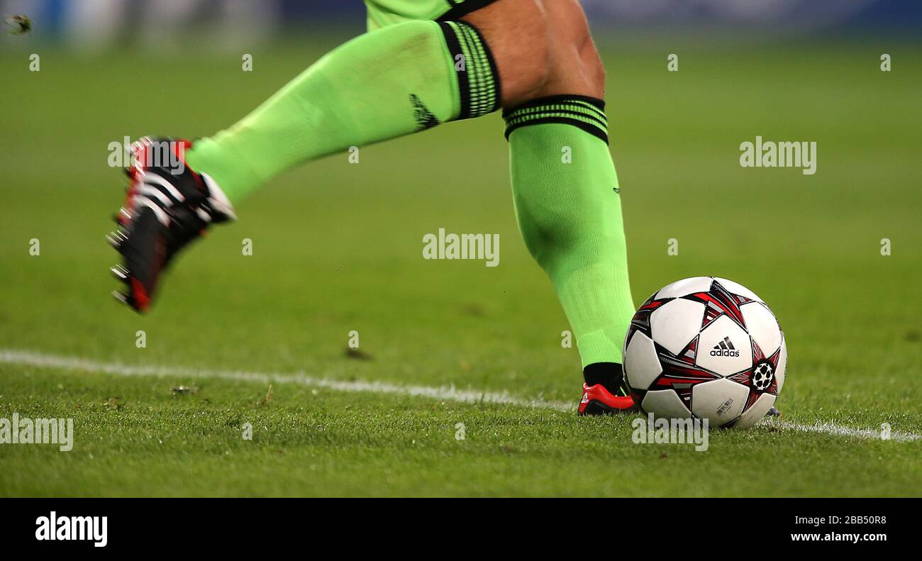 Detail of Goalkeepers boot and football Stock Photo - Alamy
