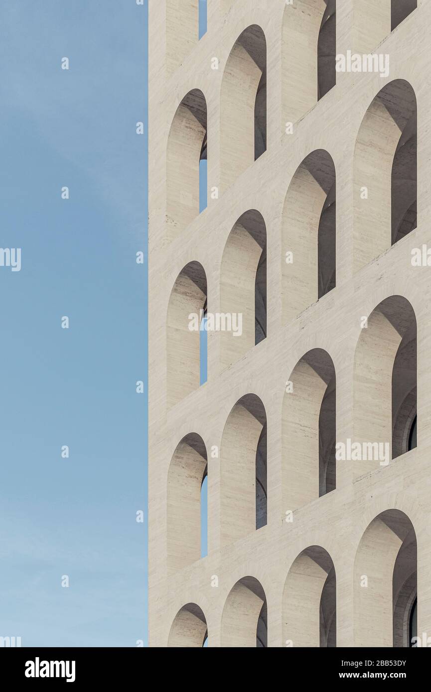 Detail of the facade with the marble arches. Palazzo della Civiltà ...