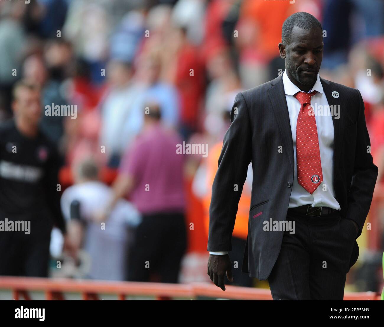 Charlton Athletic's manager Chris Powell leaves the pitch at the final ...