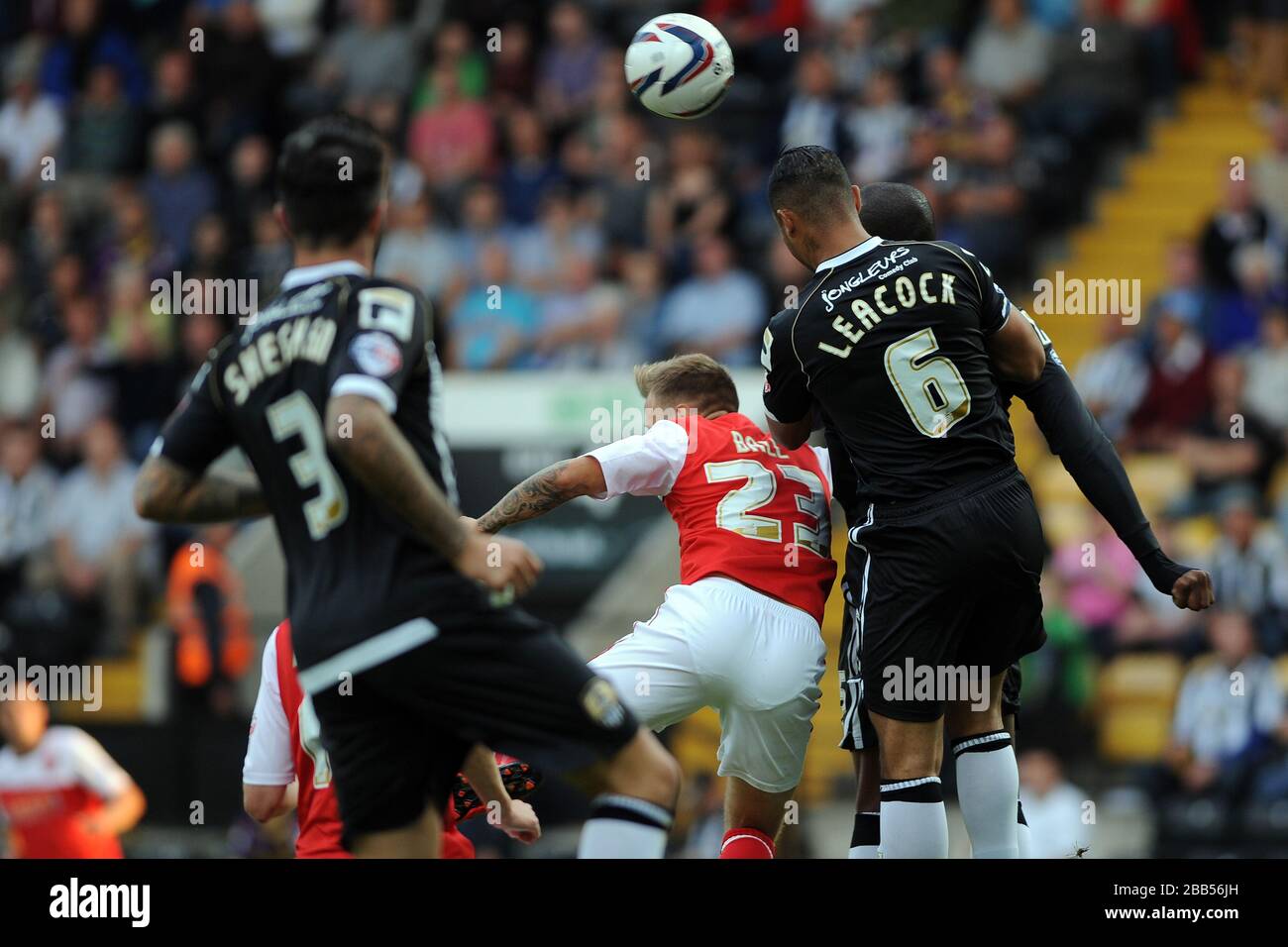 Notts County's Dean Leacock clears the ball from Fleetwood Town's David ...