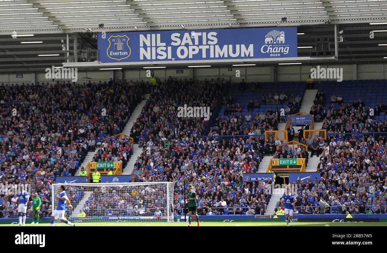 General view of the stand showing a large sign stating the Everton ...