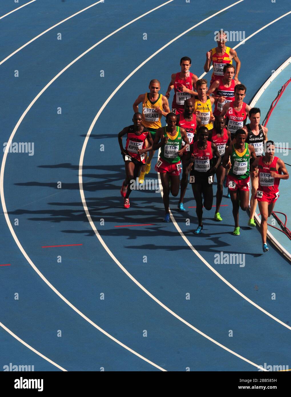 General action from the first heat of the Men's 5000m on day four of ...