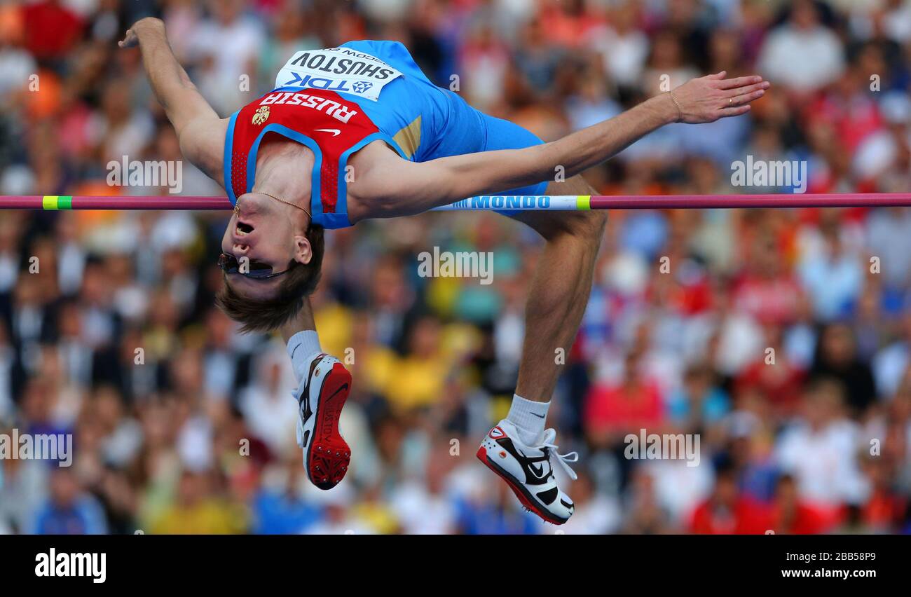 Russia's Alexsandr Shustov competes in the men's high jump final during ...