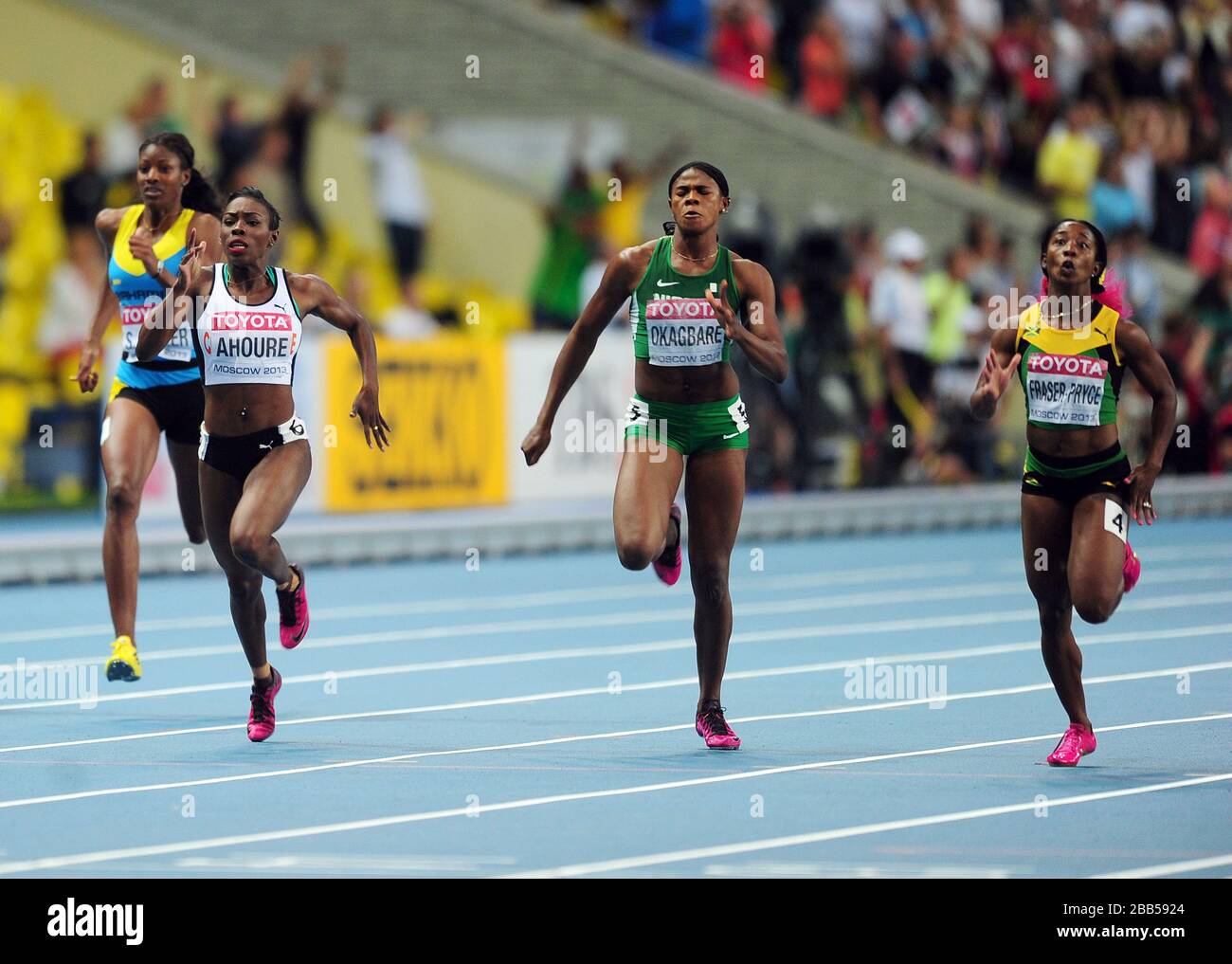 Jamaica's Shelley-Ann Fraser Pryce (right) wins the Women's 200m Final ...