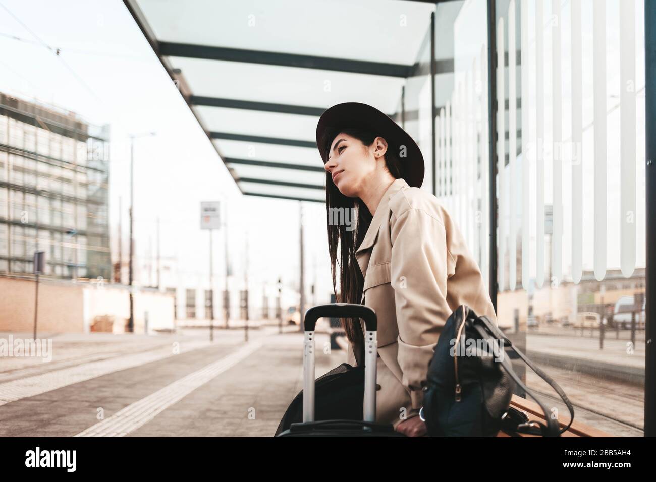 Girl alone at bus stop hi-res stock photography and images - Alamy