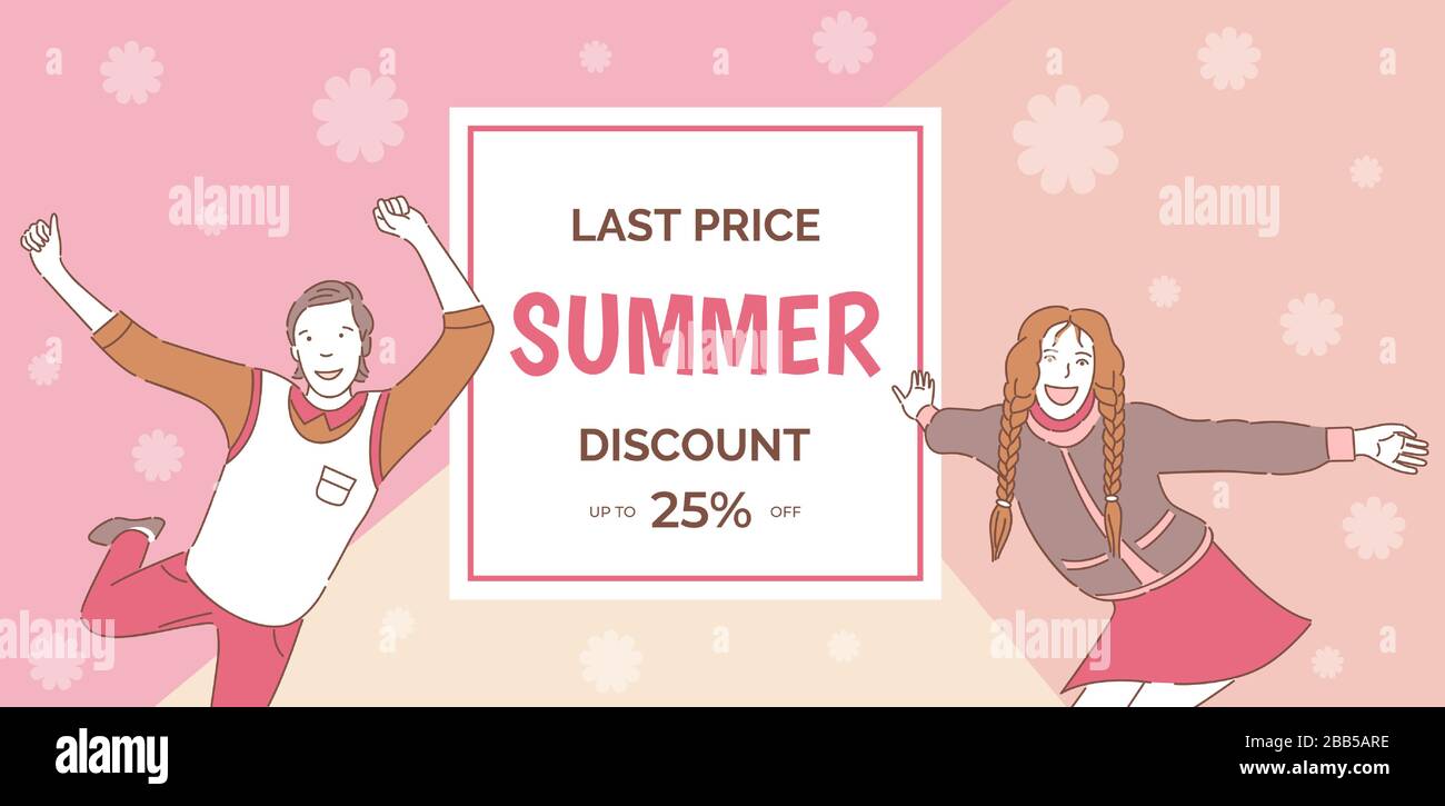 Summer sale vector banner template with text space. Smiling man and ...