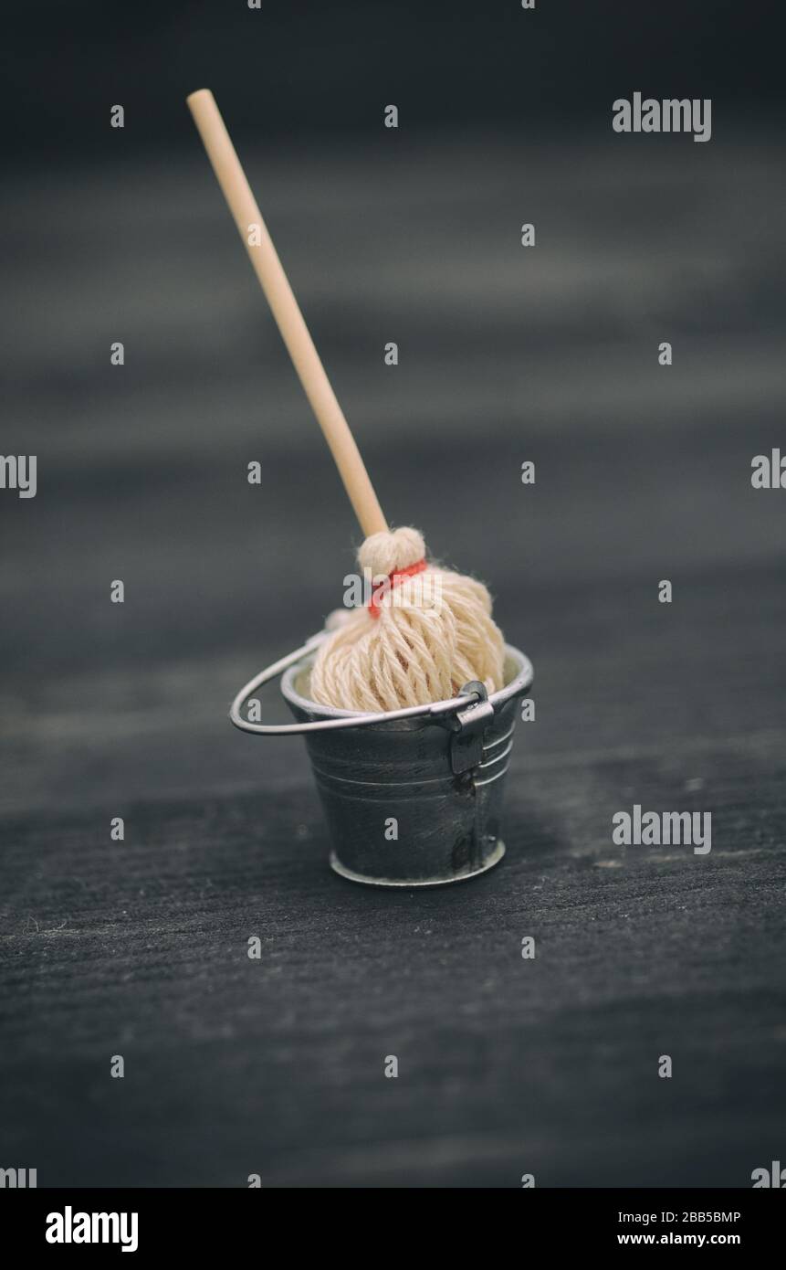 Metal bucket and mop, bucket and broom, cleaning concept Stock Photo ...